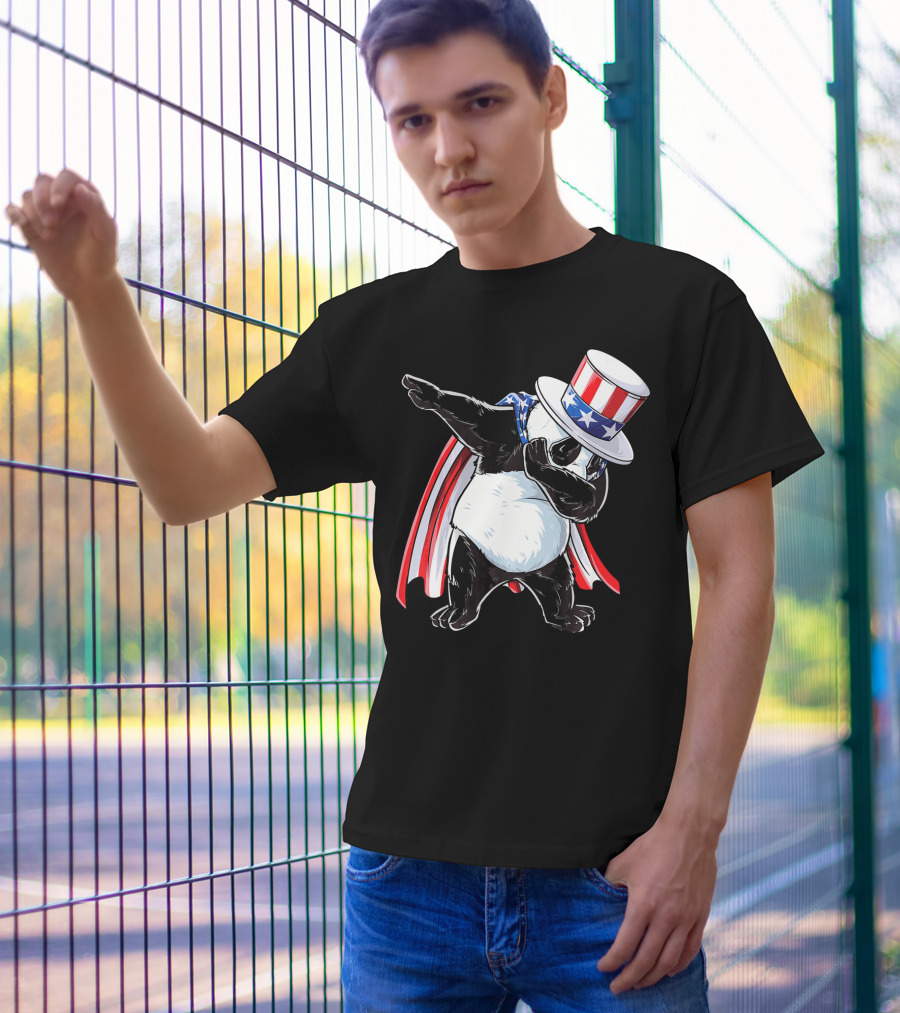 Uncle Sam Panda Dabbing With Stars And Stripes Hat And Cape T-Shirt