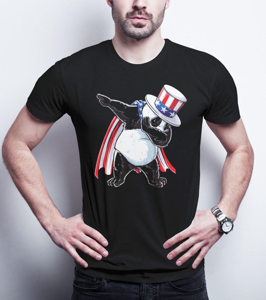 Uncle Sam Panda Dabbing With Stars And Stripes Hat And Cape T-Shirt
