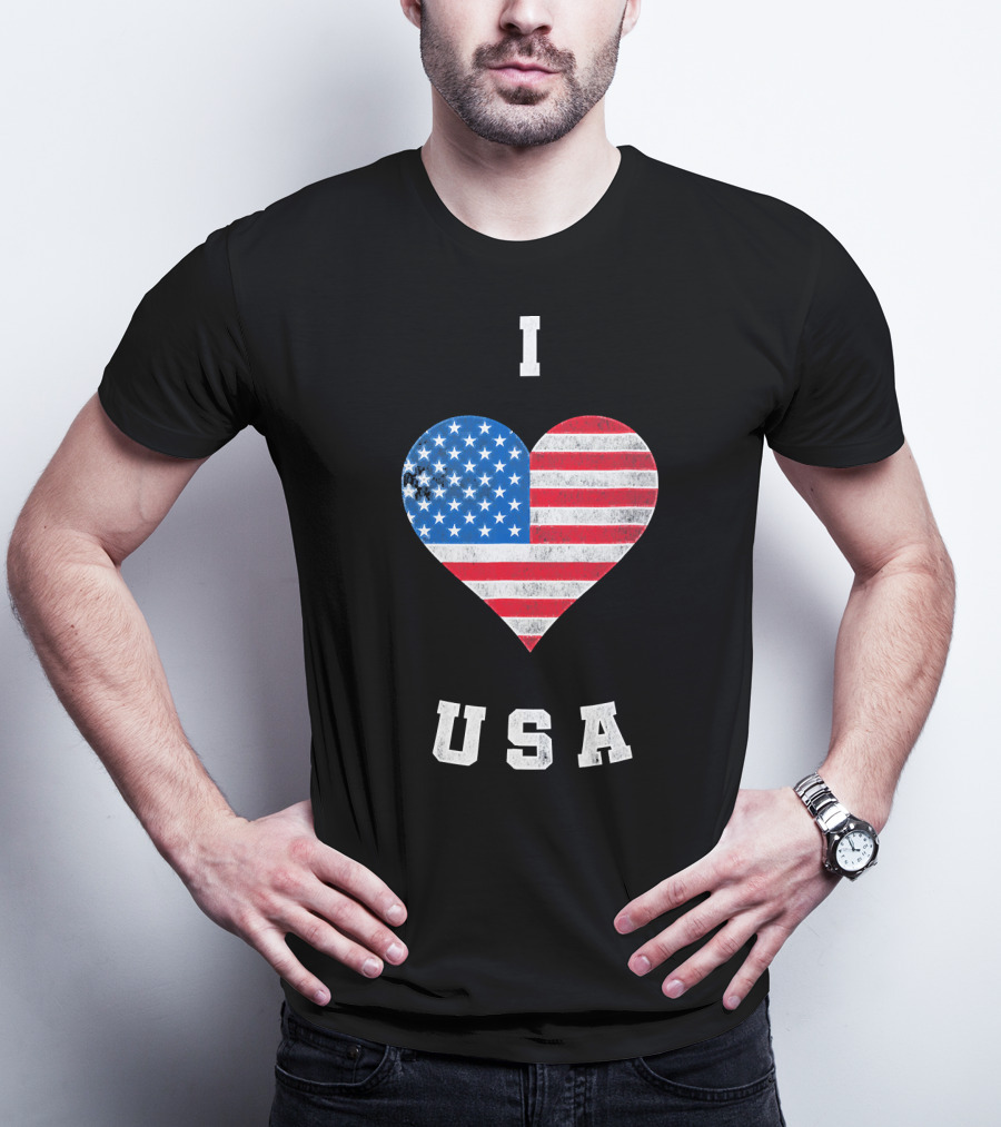 I Heart USA I Love USA America Patriot American Flag Heart T-Shirt