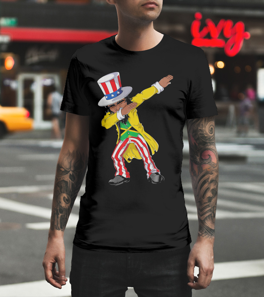 Uncle Sam Dabbing With Jamaican Flag And Red White Blue Hat In Yellow Coat T-Shirt