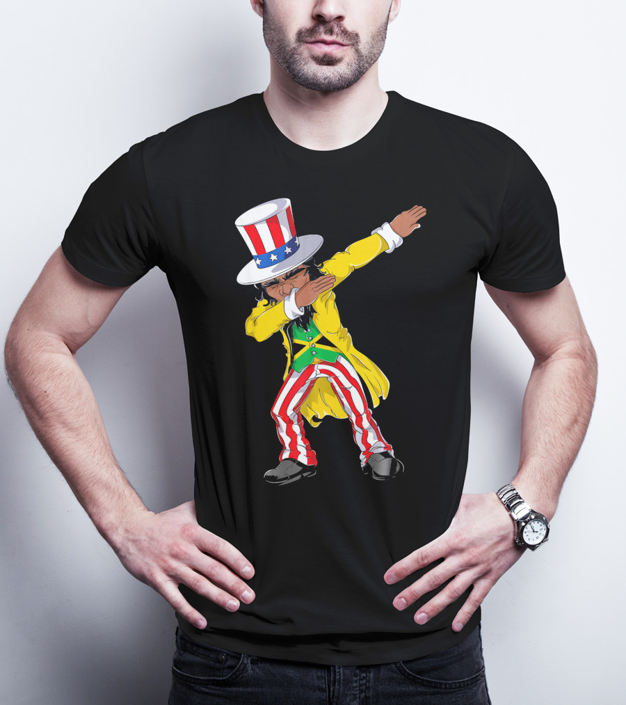 Uncle Sam Dabbing With Jamaican Flag And Red White Blue Hat In Yellow Coat T-Shirt