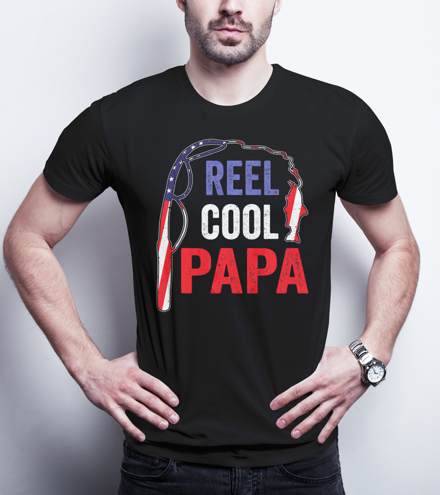 Reel Cool Papa Fishing USA Flag T-Shirt