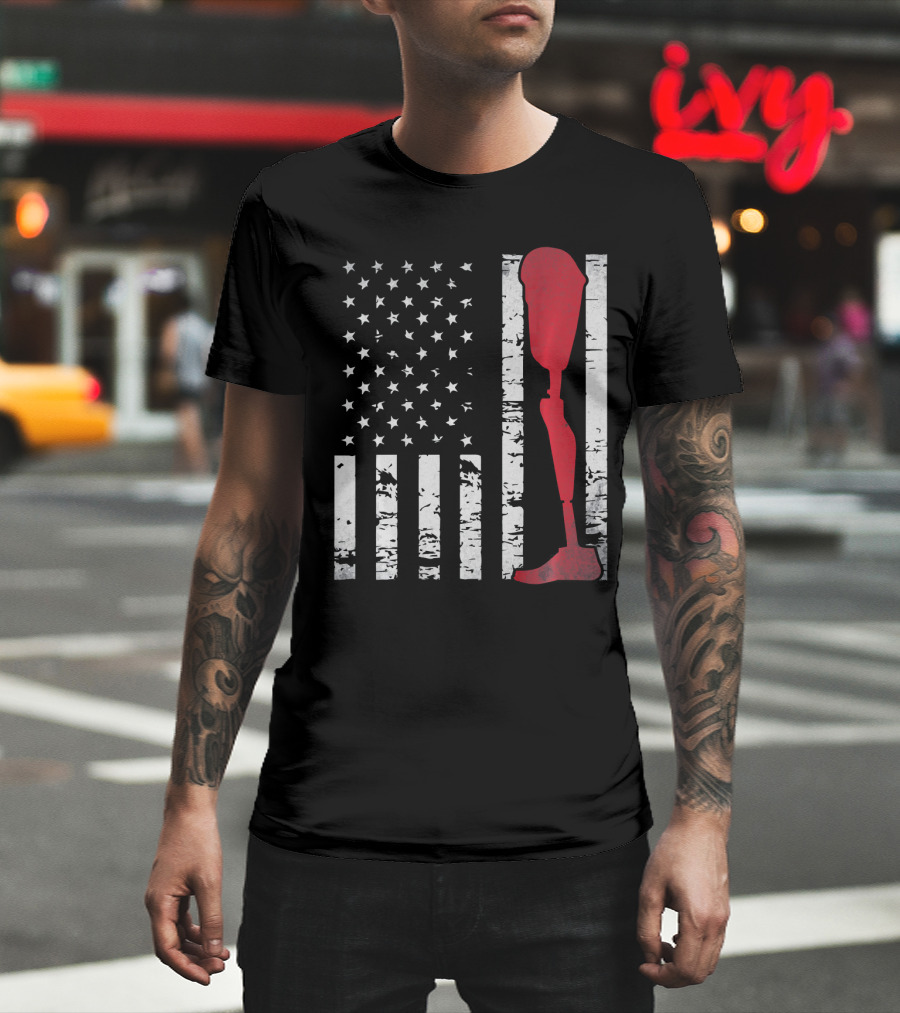 American Flag With Red Prosthetic Leg T-Shirt