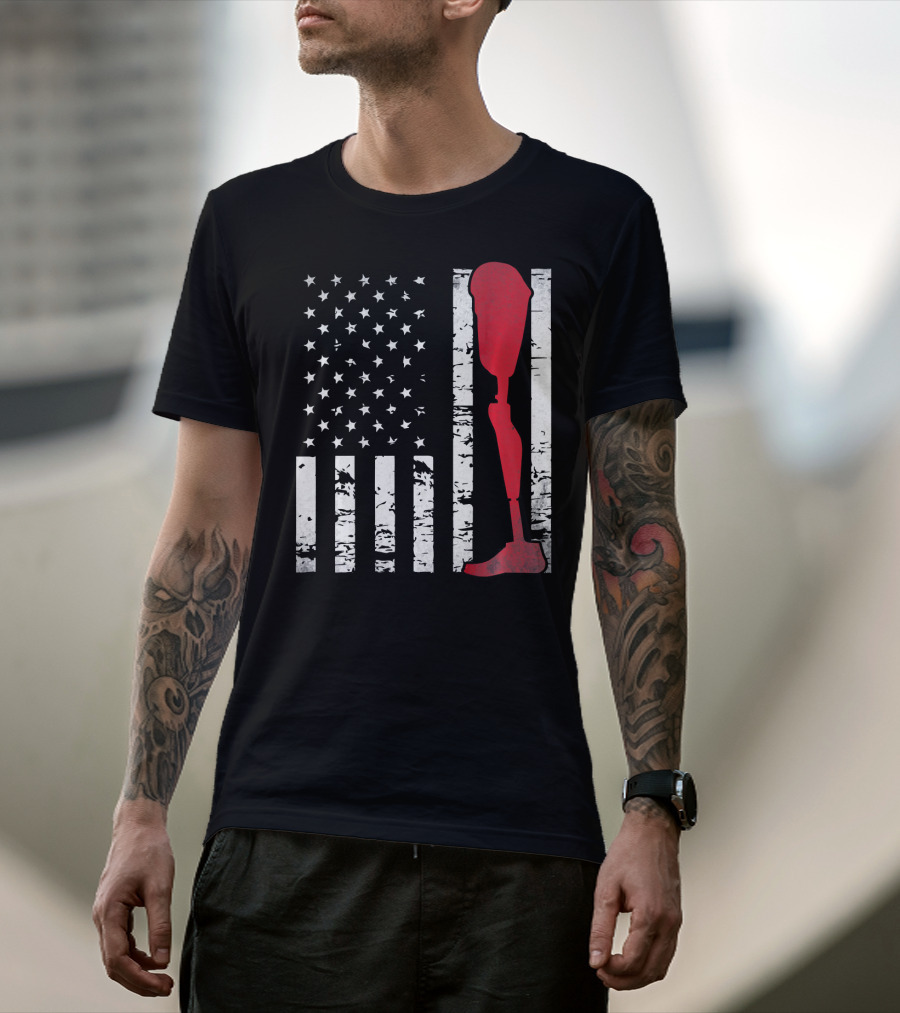 American Flag With Red Prosthetic Leg T-Shirt
