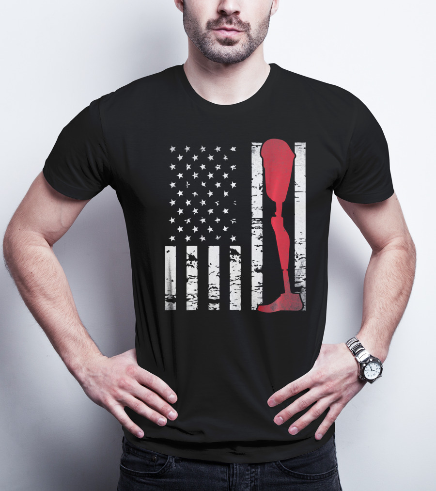 American Flag With Red Prosthetic Leg T-Shirt