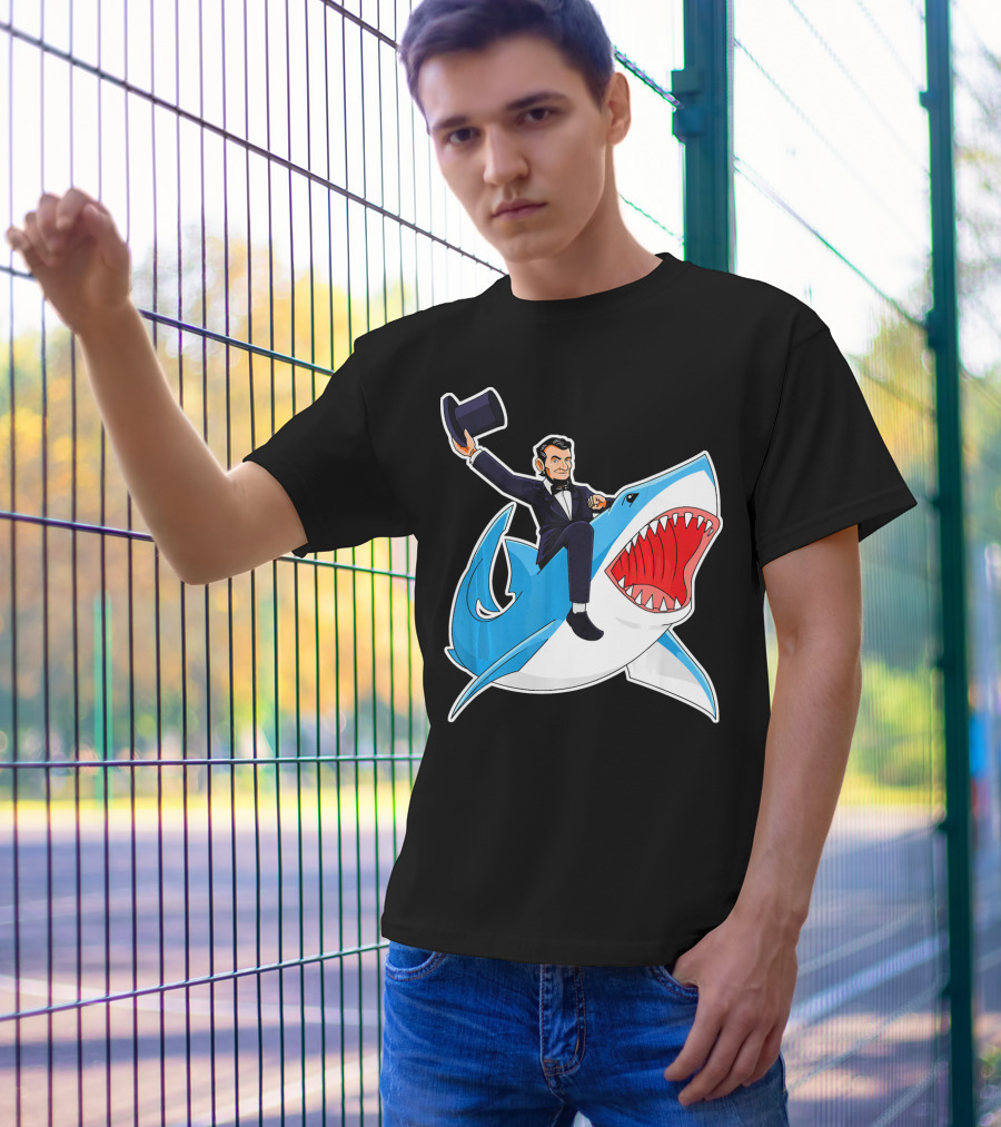 Abraham Lincoln Riding A Shark Waving Top Hat Adventure T-Shirt