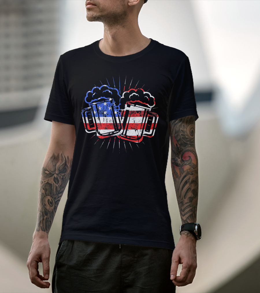 Cheers Beer American Flag Drinks T-Shirt