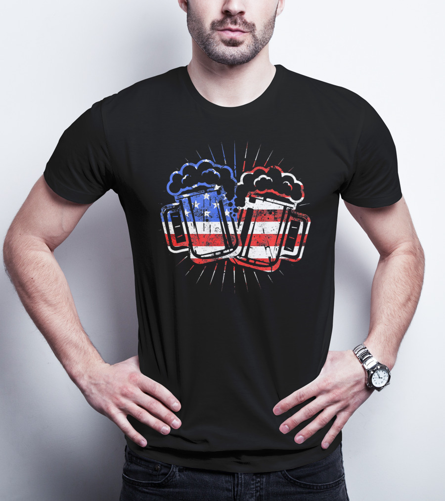 Cheers Beer American Flag Drinks T-Shirt