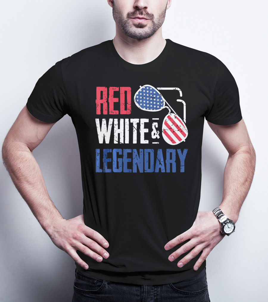 Red White And Legendary American Sunglasses USA Flag T-Shirt