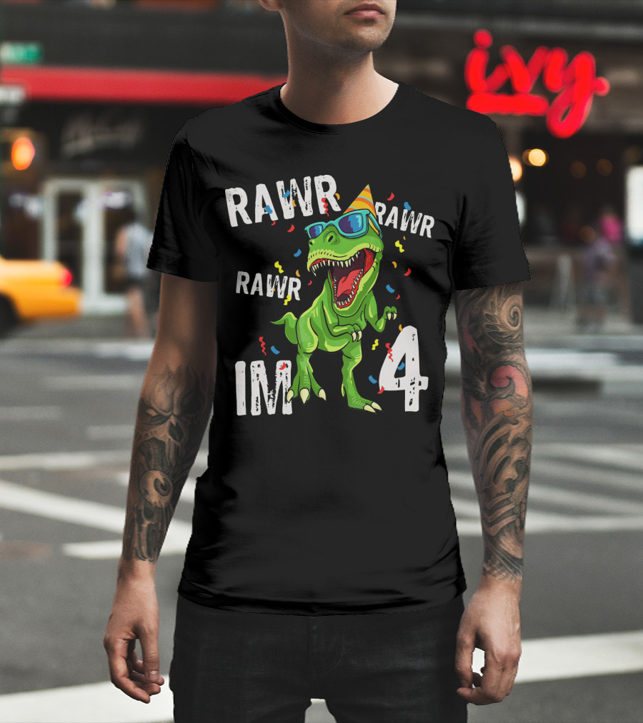 RAWR Im 4 Birthday Dinosaur Party Hat Sunglasses T-Shirt