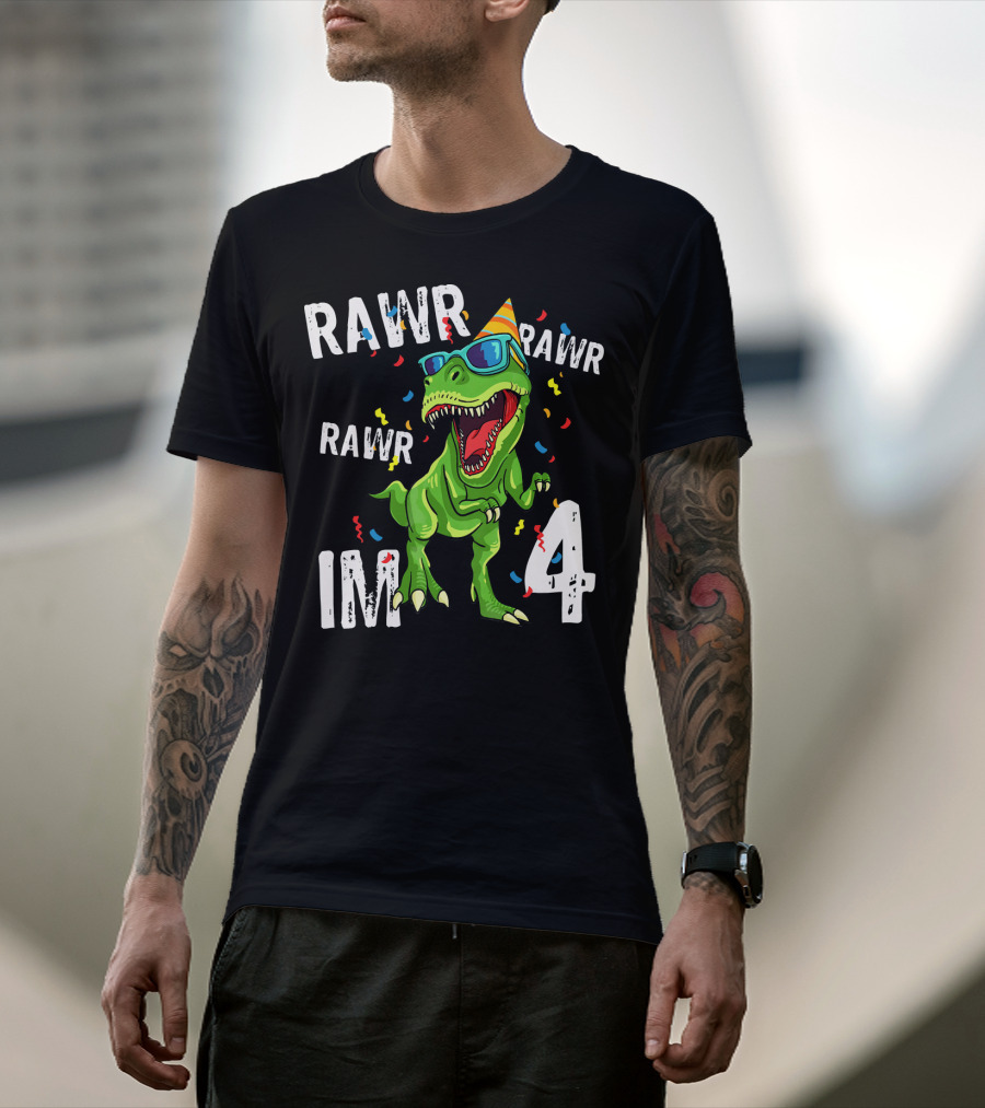 RAWR Im 4 Birthday Dinosaur Party Hat Sunglasses T-Shirt