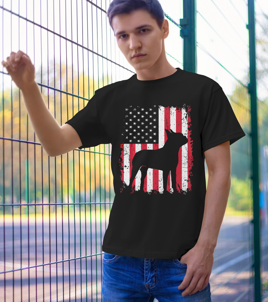 Boston Terrier American Flag Independence Day T-Shirt