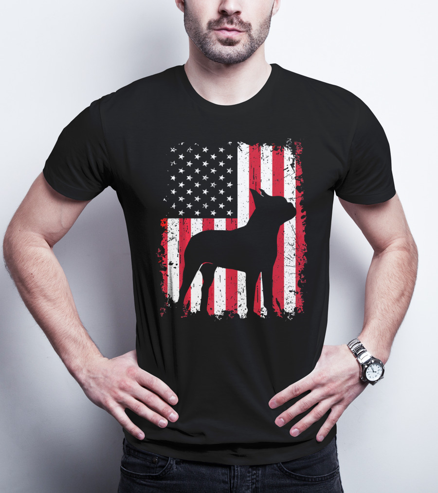 Boston Terrier American Flag Independence Day T-Shirt