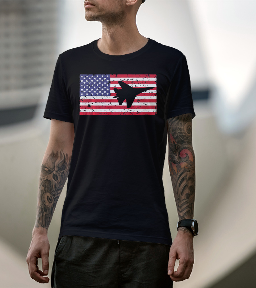 American Flag Jet Silhouette Patriotic Airplane T-Shirt