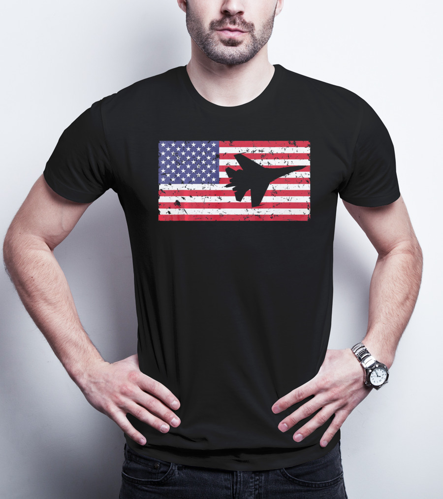 American Flag Jet Silhouette Patriotic Airplane T-Shirt