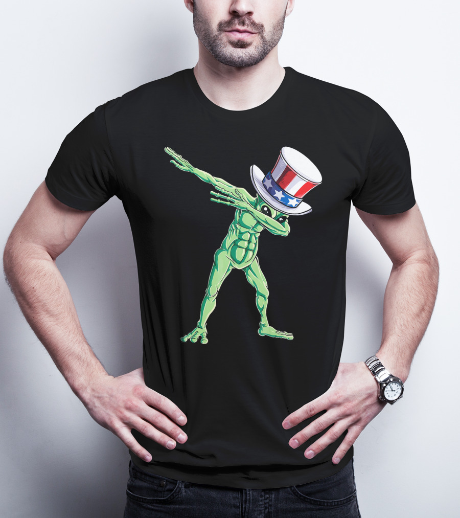 Dabbing Alien In American Uncle Sam Hat T-Shirt