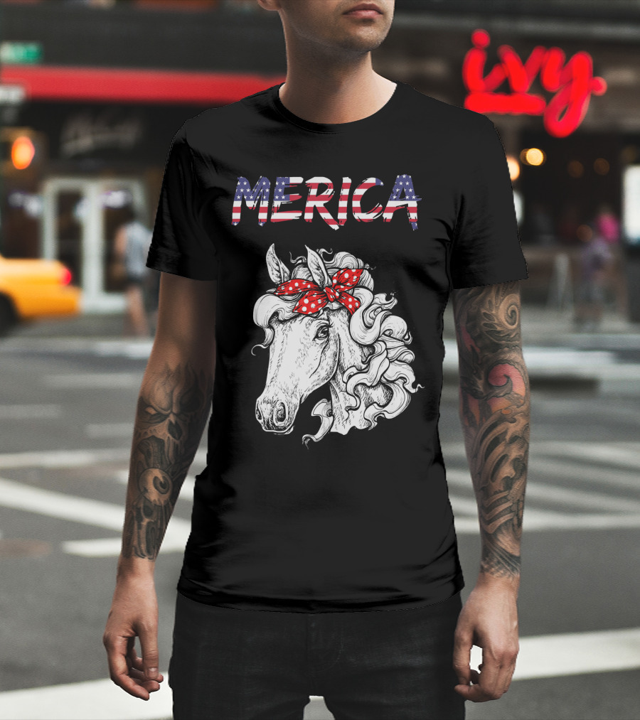 Merica Horse Bandana Independence Day T-Shirt