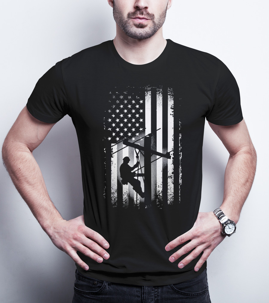 Lineman American Flag USA Patriot Power Worker T-Shirt