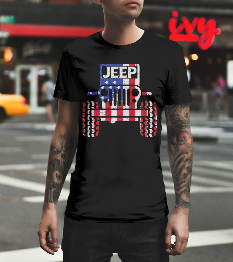 JEEPS American Flag Patriotic Retro Vintage Jeep USA T-Shirt