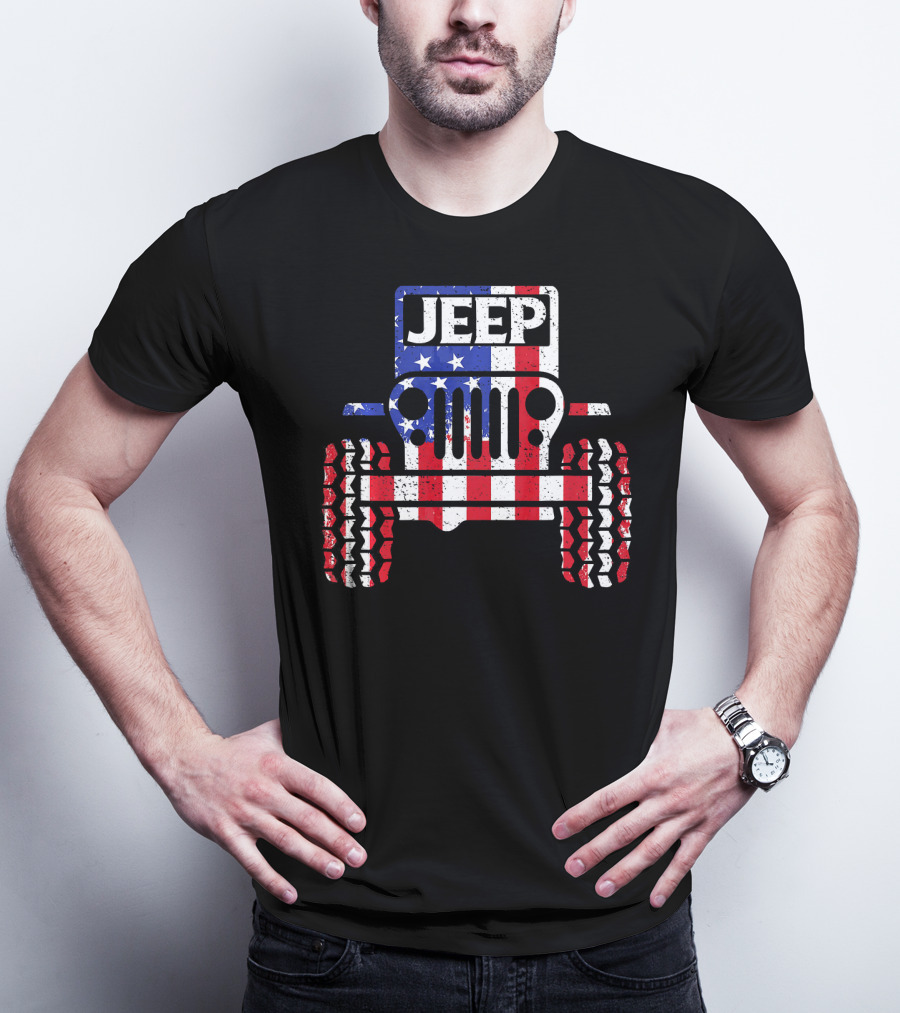 JEEPS American Flag Patriotic Retro Vintage Jeep USA T-Shirt
