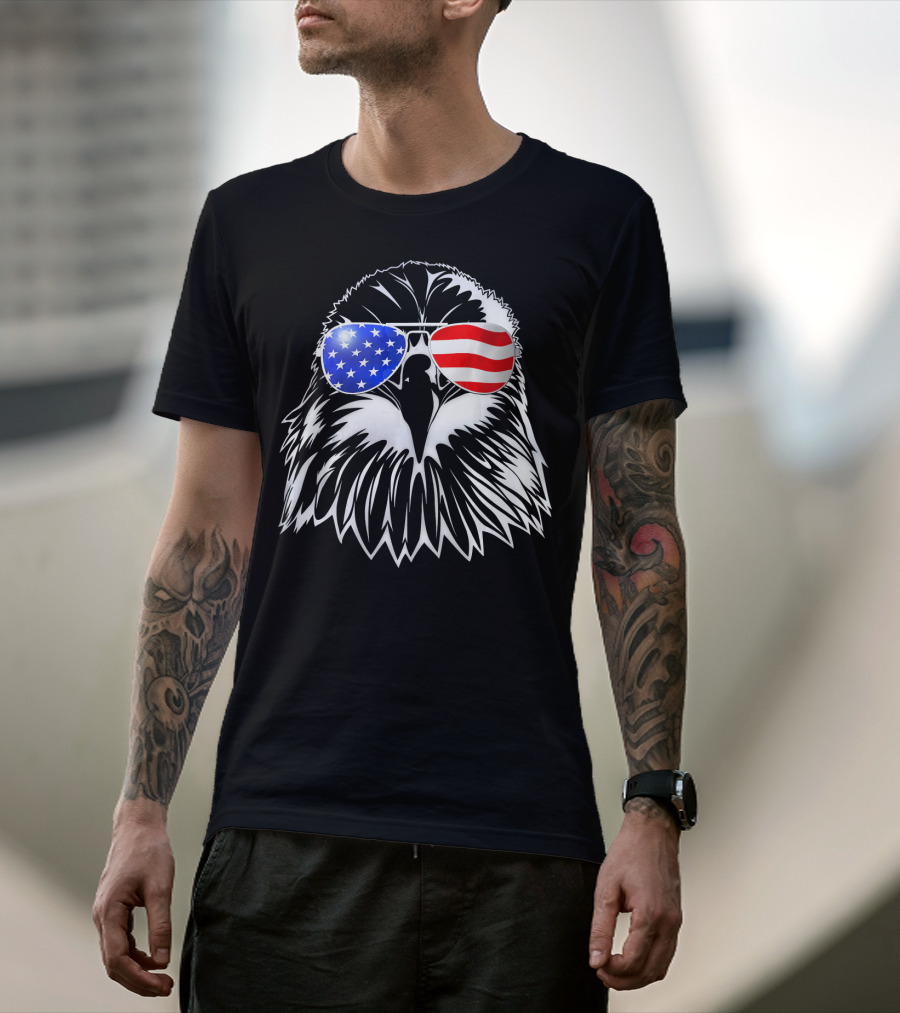 American Flag Eagle With USA Sunglasses T-Shirt