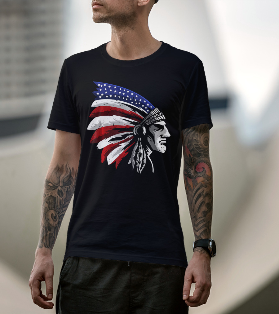 Native American Indian Chief Patriotic Headdress T-Shirt