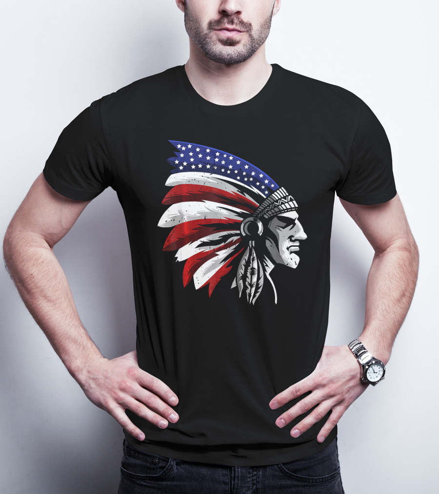 Native American Indian Chief Patriotic Headdress T-Shirt
