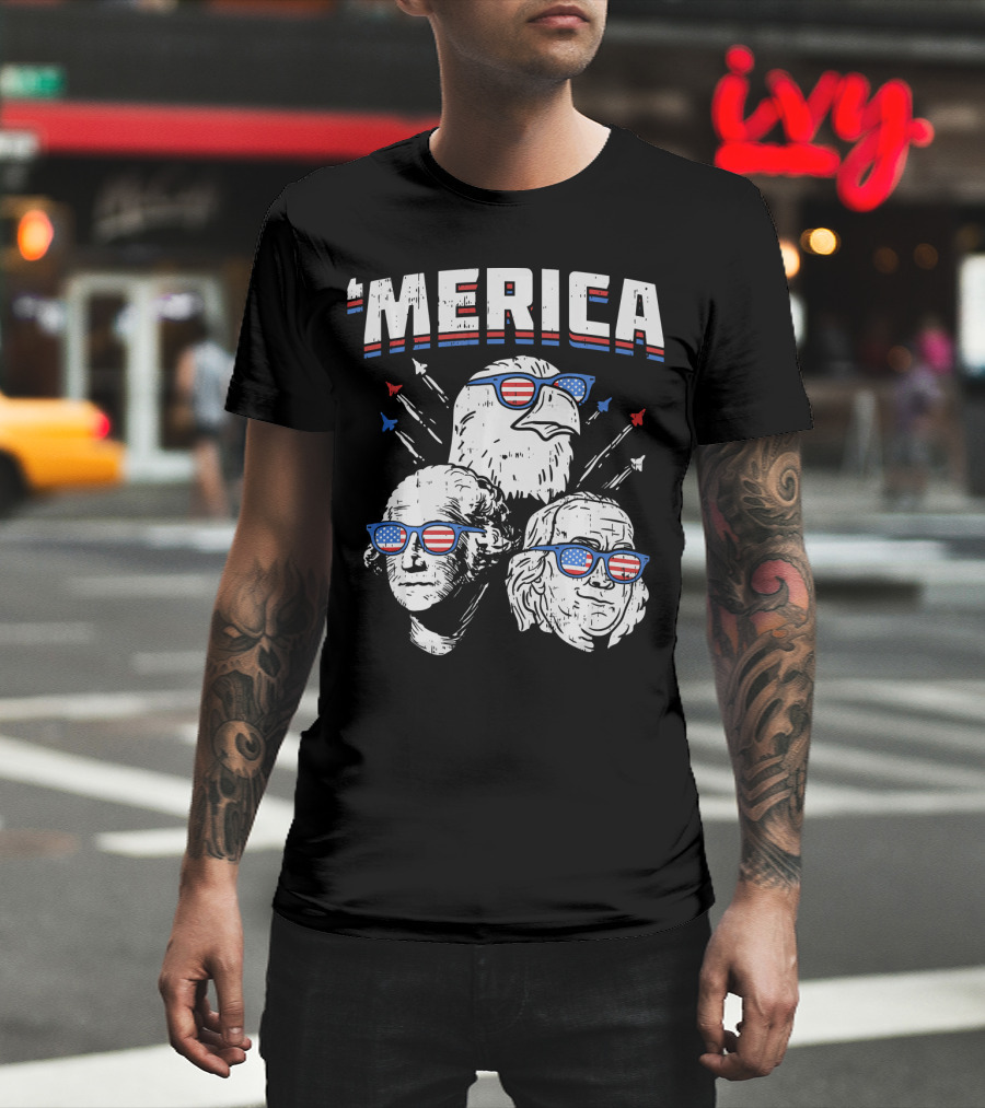 'Merica Washington Franklin Eagle Sunglasses USA T-Shirt