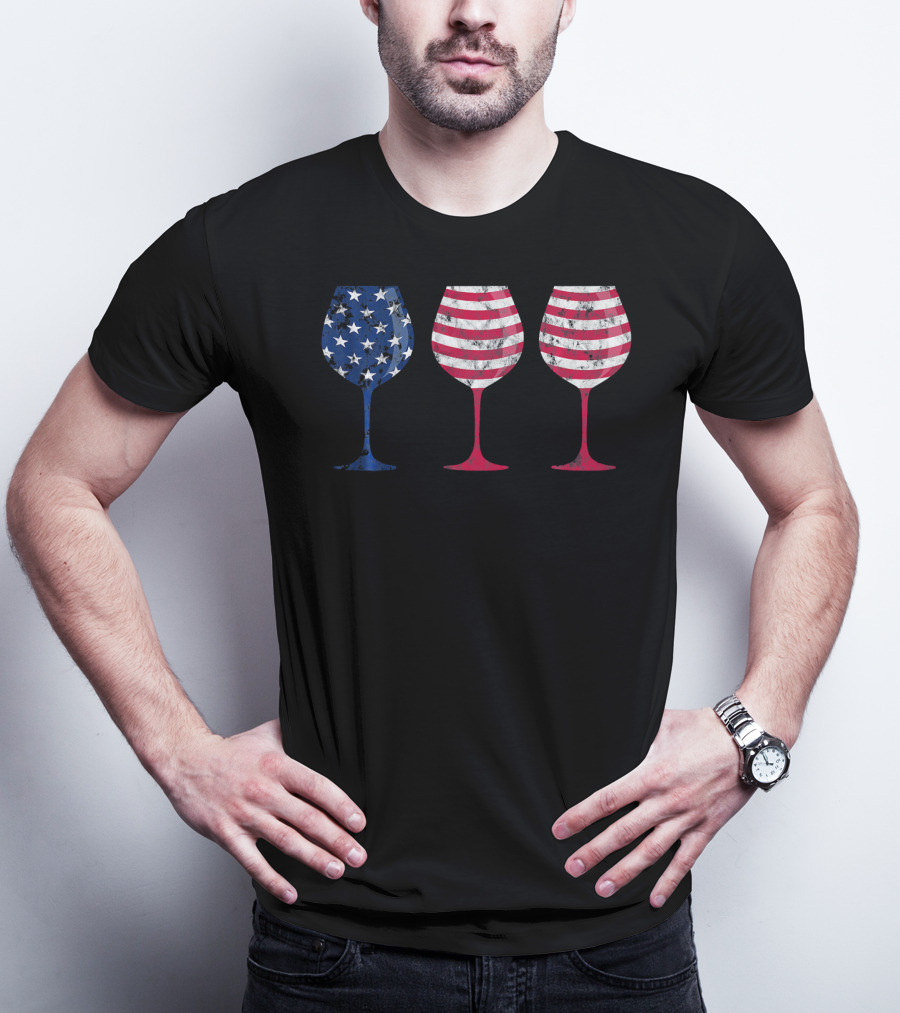 American Flag Wine Glass Trio T-Shirt