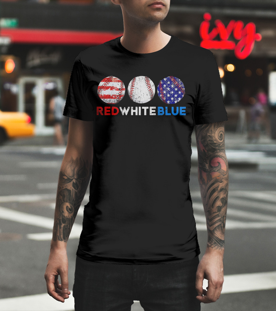 Red White Blue Baseball American Flag T-Shirt