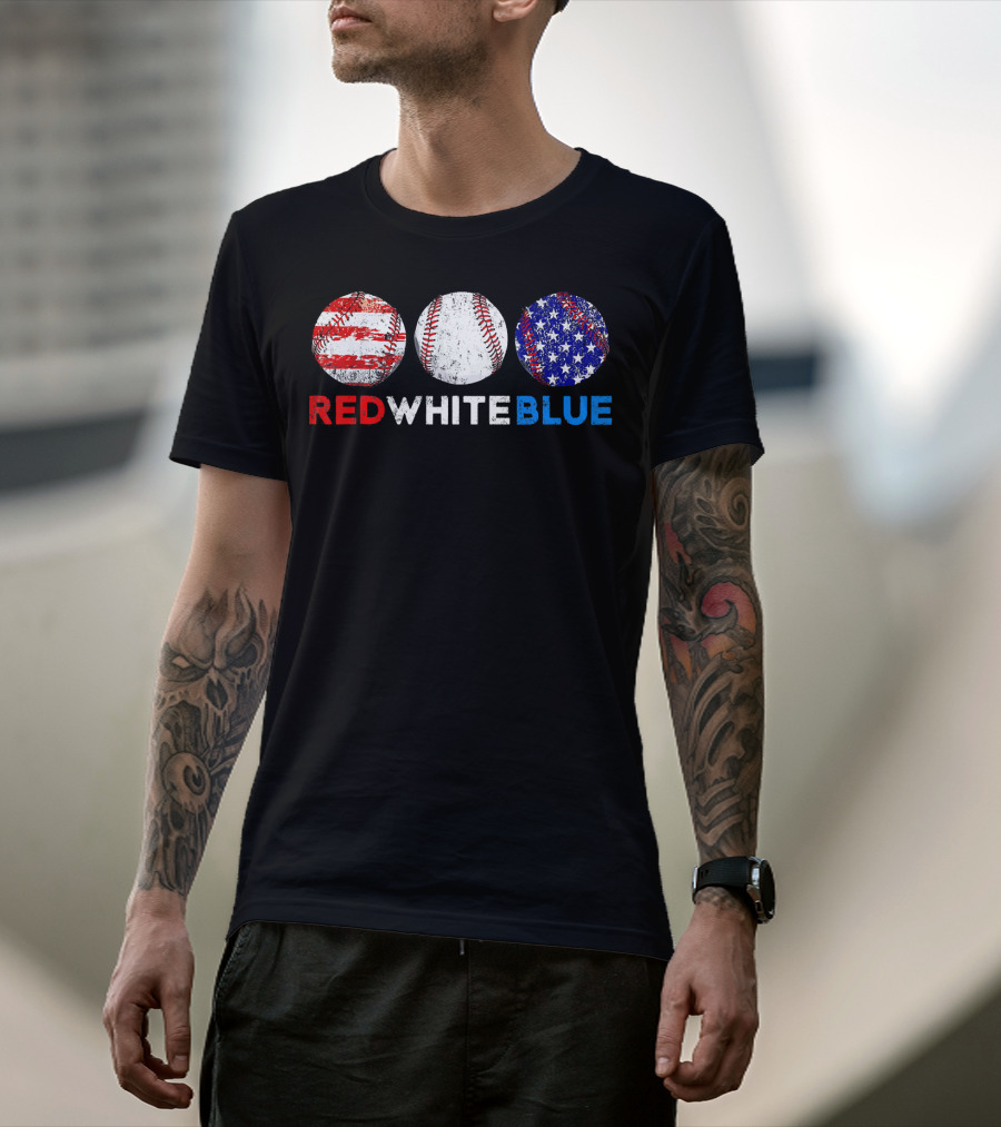 Red White Blue Baseball American Flag T-Shirt