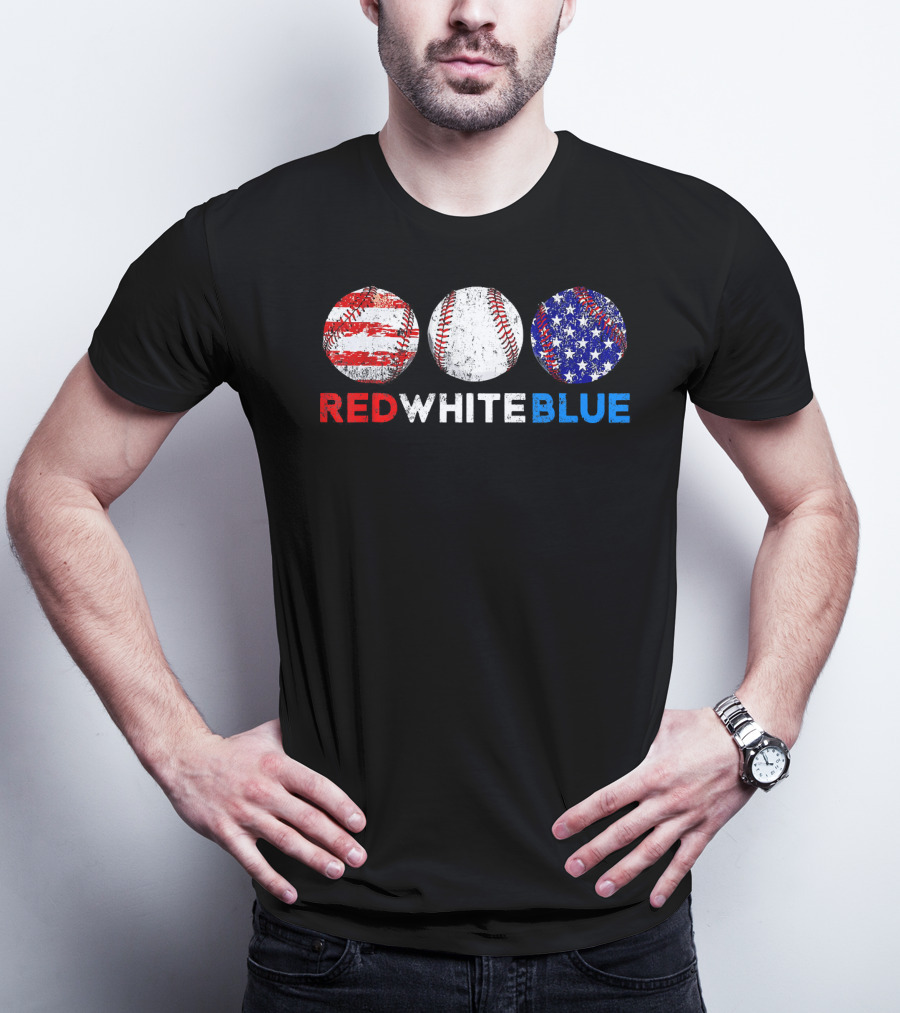 Red White Blue Baseball American Flag T-Shirt