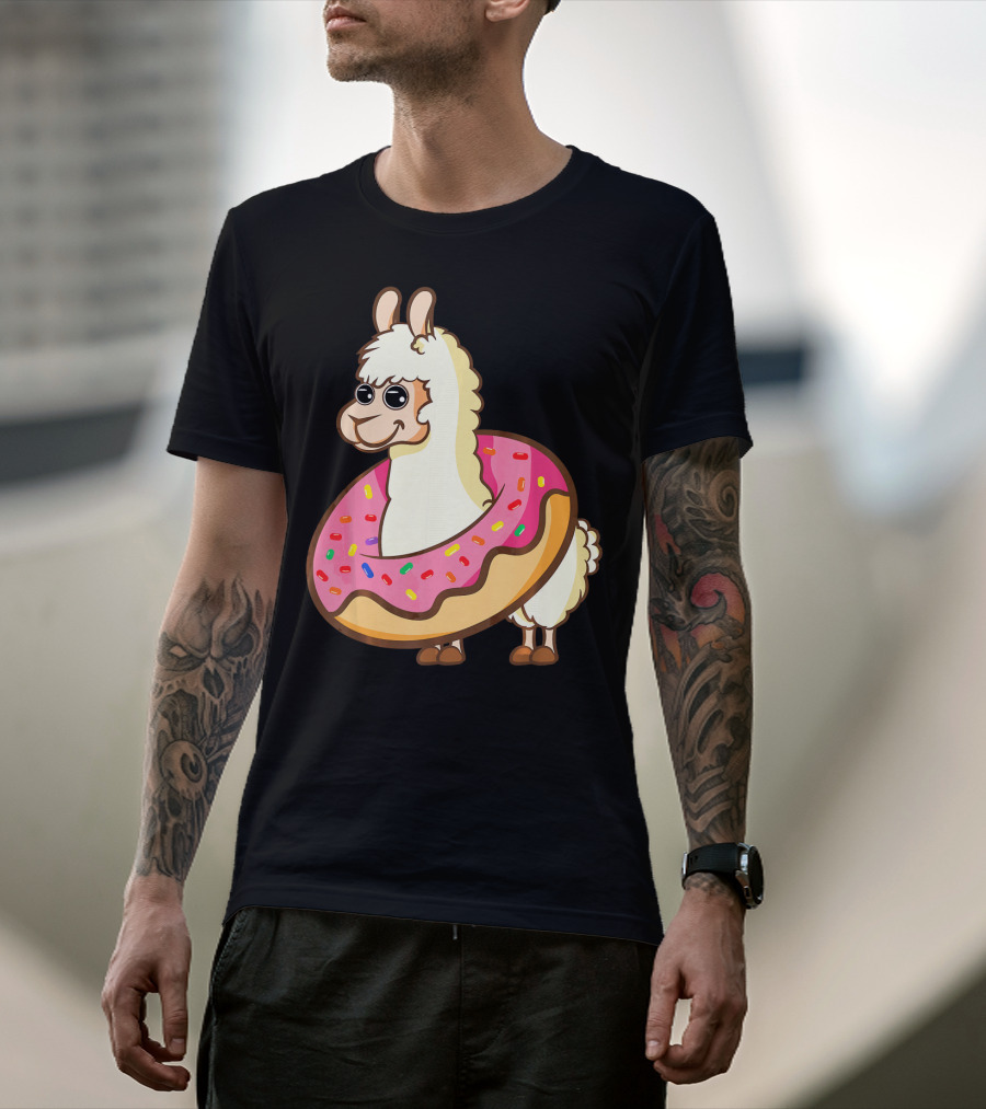 Cute Funny Llama With Sprinkled Donut Tube T-Shirt