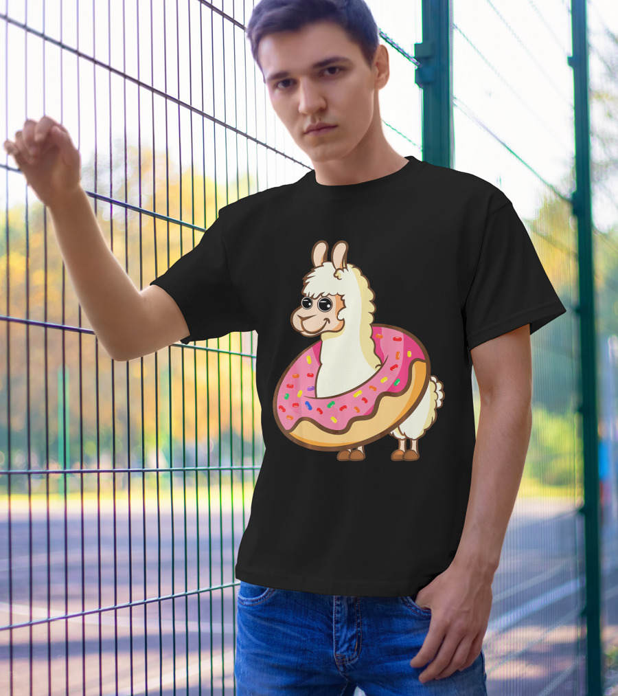 Cute Funny Llama With Sprinkled Donut Tube T-Shirt