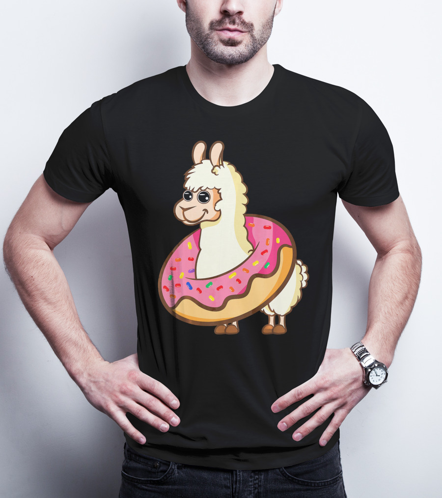 Cute Funny Llama With Sprinkled Donut Tube T-Shirt