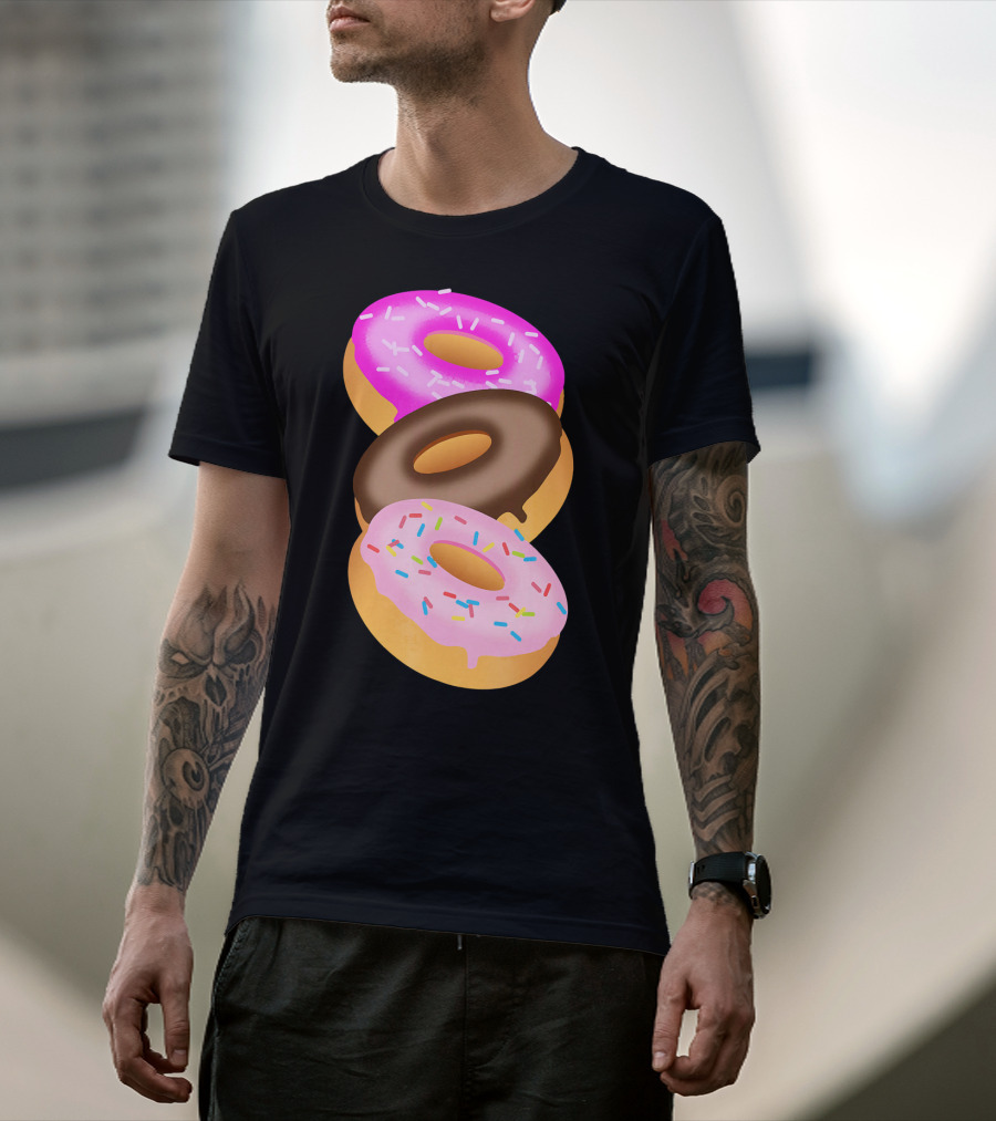 Donuts Doughnut Confection Pink Chocolate Frosted Doughnut Trio T-Shirt