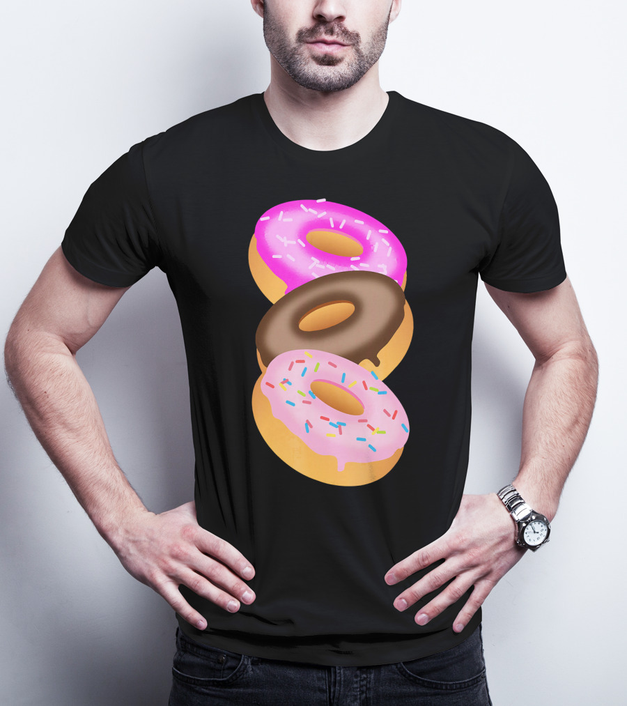 Donuts Doughnut Confection Pink Chocolate Frosted Doughnut Trio T-Shirt