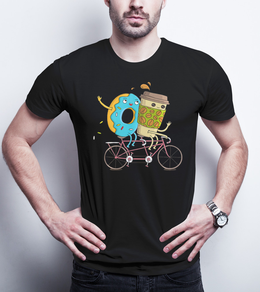 Coffee And Donut Tandem Bicycle Ride Fun T-Shirt