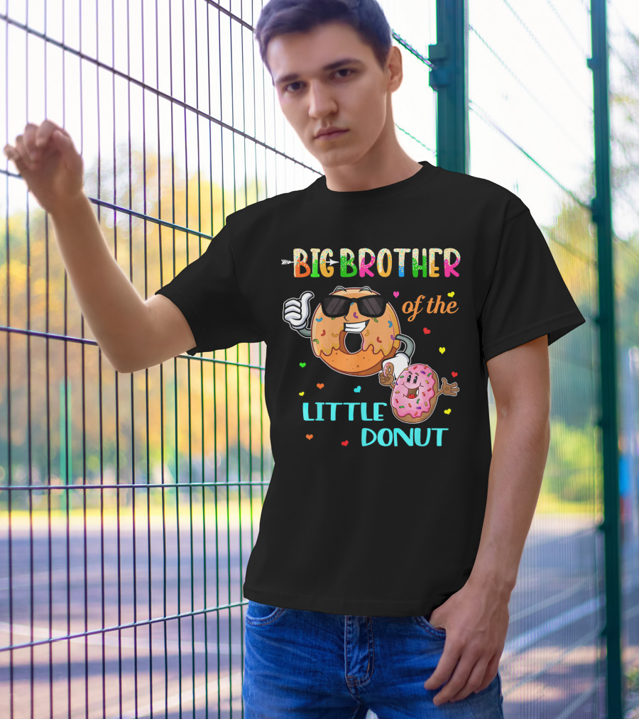 BIG BROTHER OF THE LITTLE DONUT WITH COLORFUL HEARTS AND CARTOON CHARACTERS T-Shirt