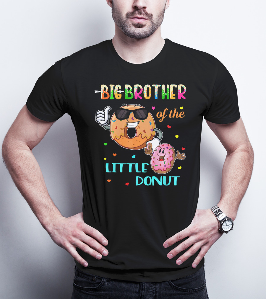 BIG BROTHER OF THE LITTLE DONUT WITH COLORFUL HEARTS AND CARTOON CHARACTERS T-Shirt
