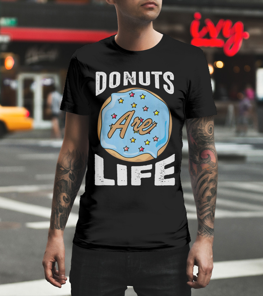 Donuts Are Life Blue Frosted Donut With Stars T-Shirt