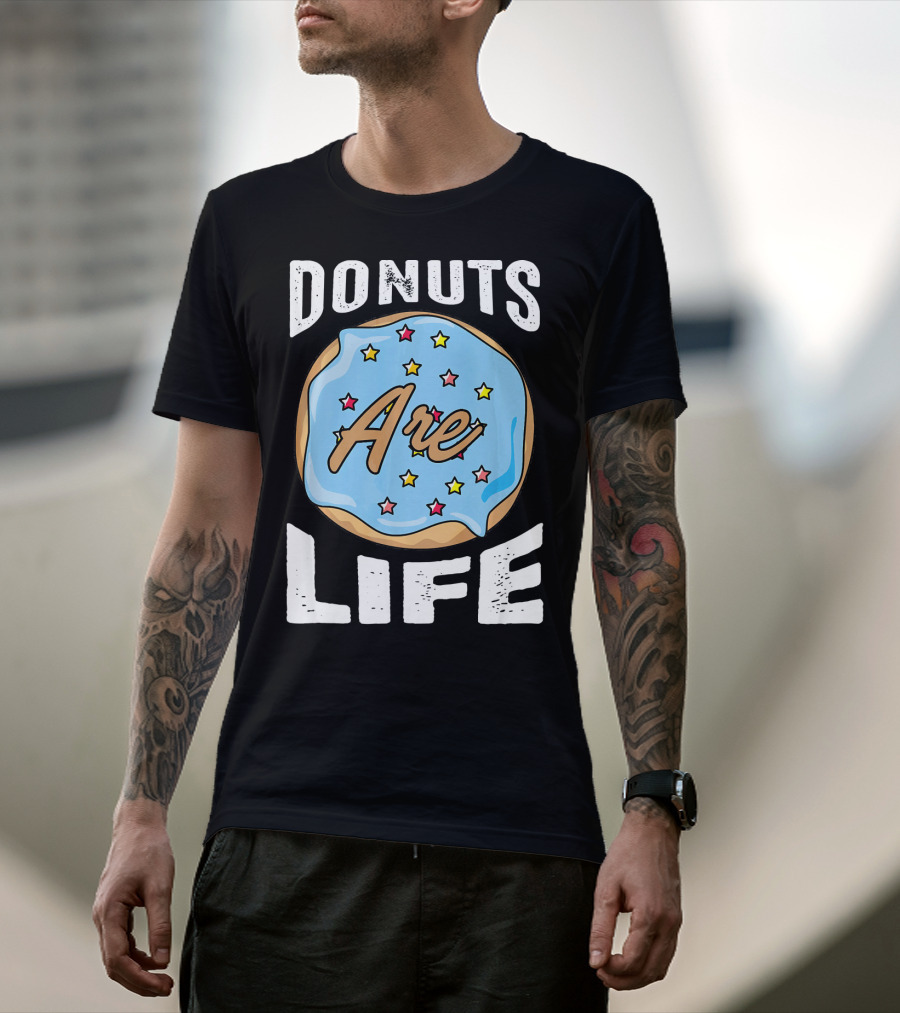 Donuts Are Life Blue Frosted Donut With Stars T-Shirt