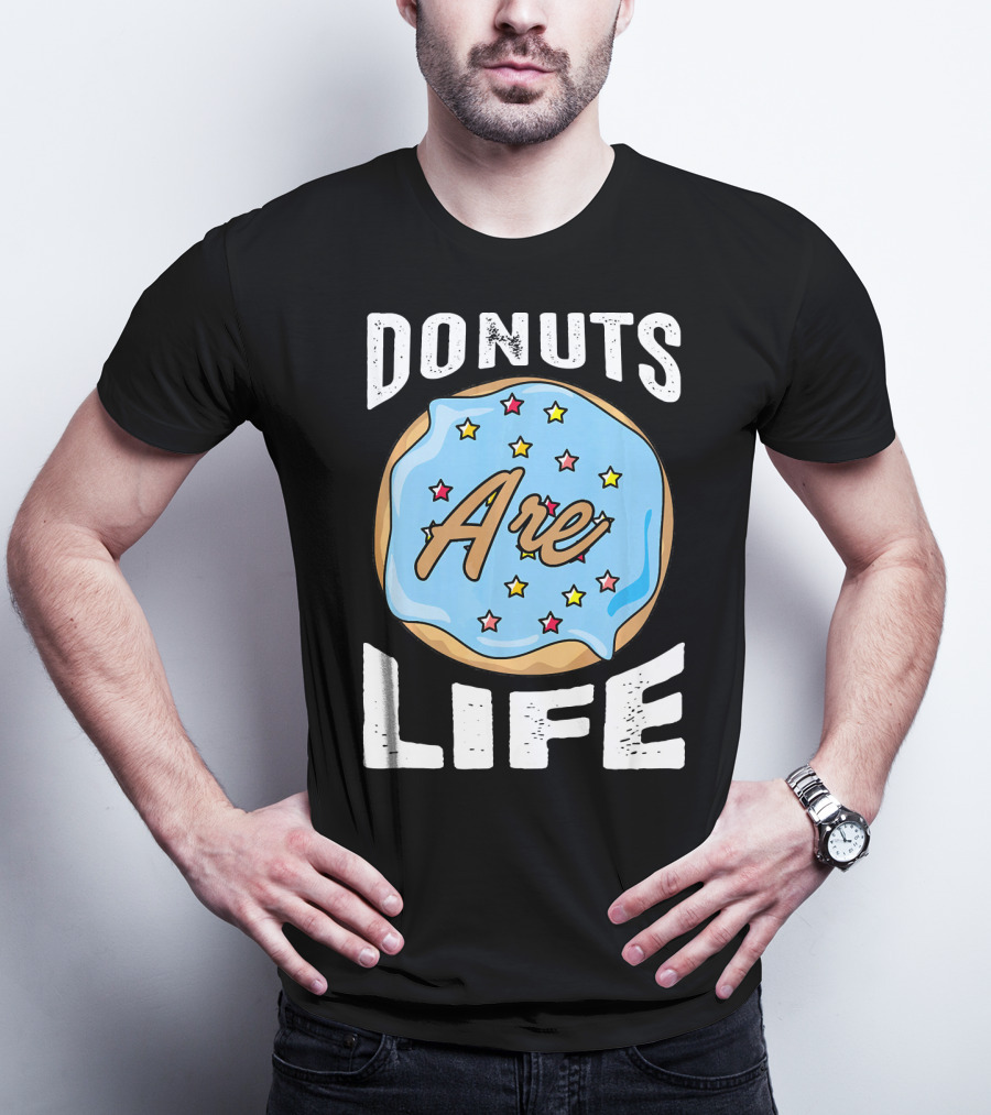 Donuts Are Life Blue Frosted Donut With Stars T-Shirt