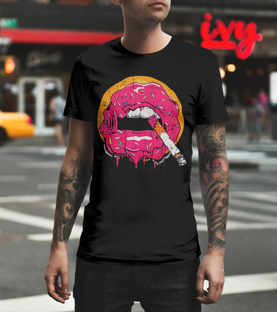 Donut Lips Cigarette Cool Sweet Doughnut T-Shirt