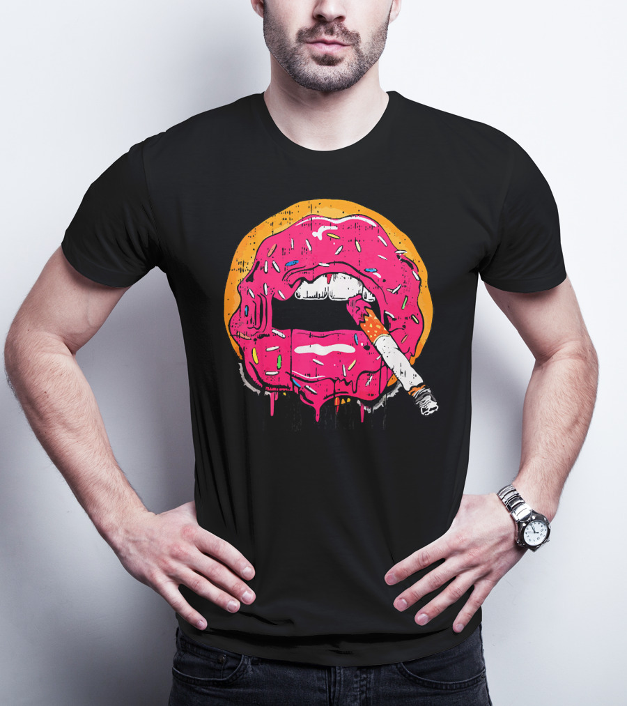 Donut Lips Cigarette Cool Sweet Doughnut T-Shirt