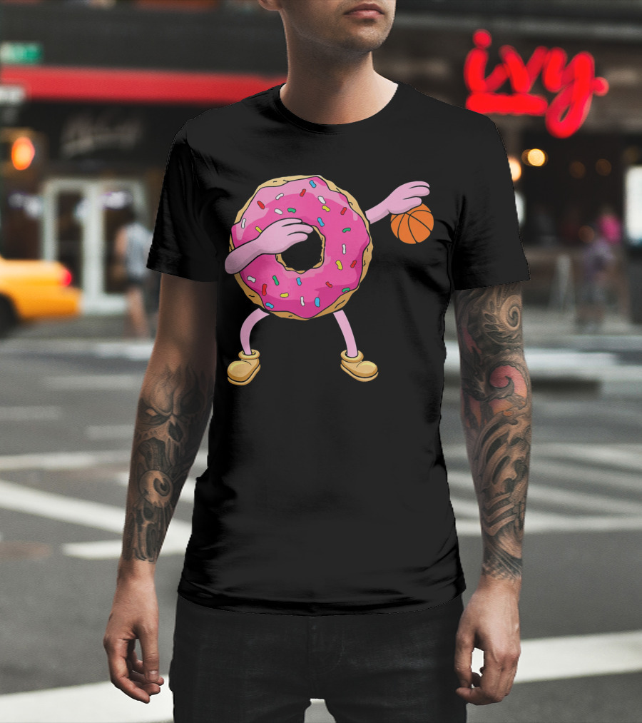 Dabbing Donut Donut Dab Basketball With Sprinkles And Pink Frosting T-Shirt
