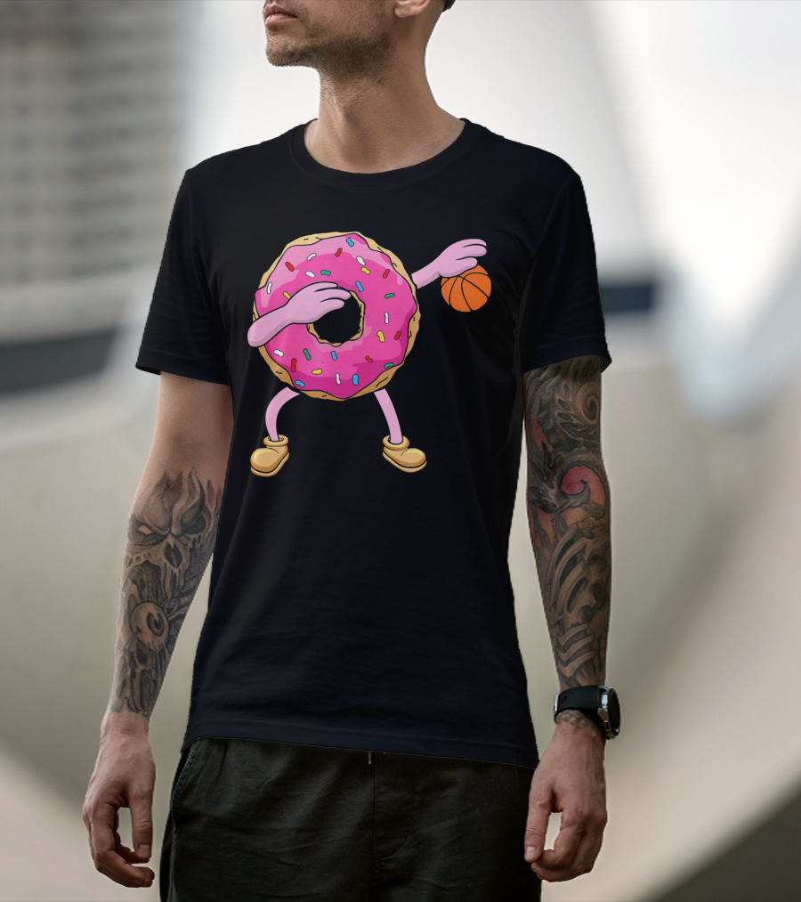 Dabbing Donut Donut Dab Basketball With Sprinkles And Pink Frosting T-Shirt