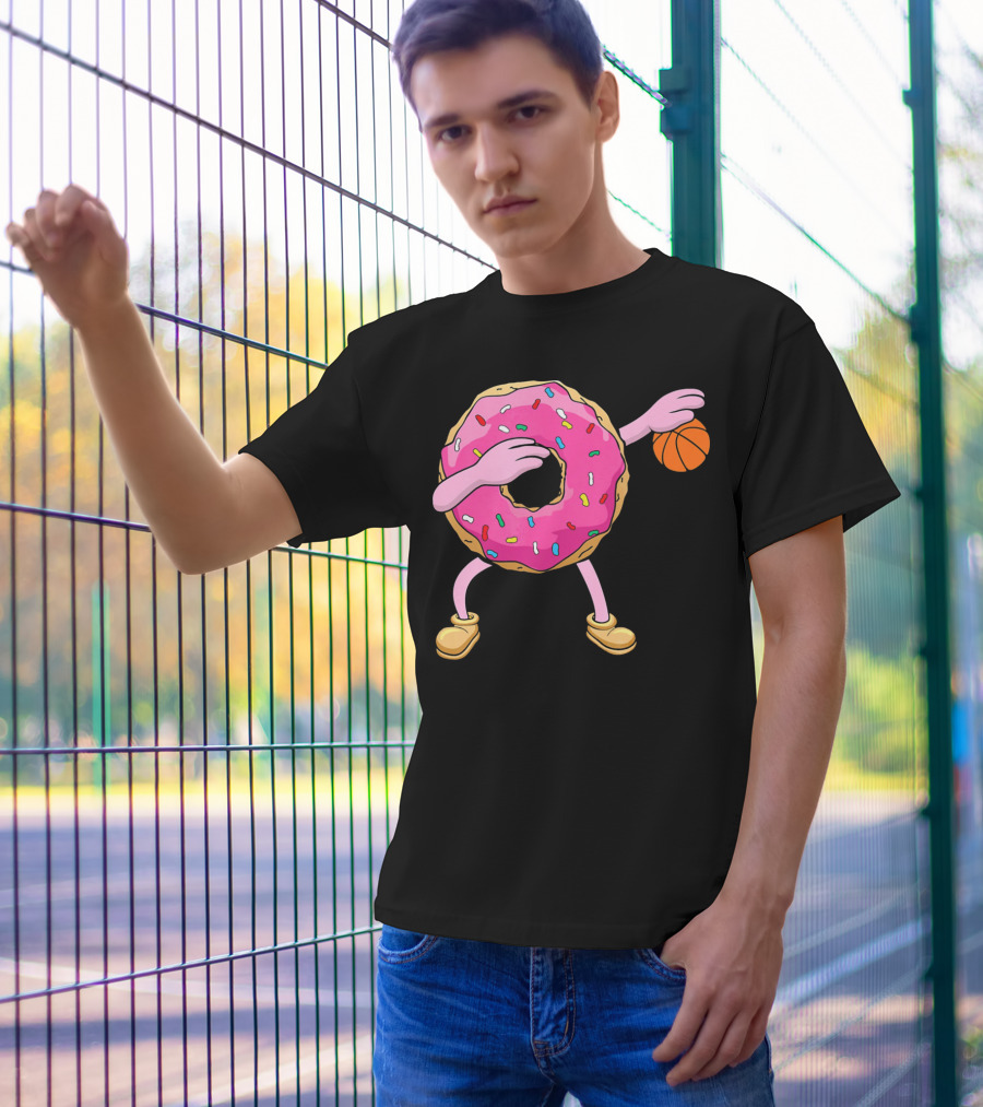 Dabbing Donut Donut Dab Basketball With Sprinkles And Pink Frosting T-Shirt