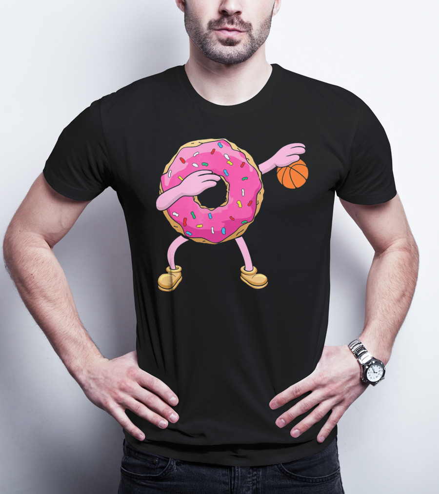 Dabbing Donut Donut Dab Basketball With Sprinkles And Pink Frosting T-Shirt