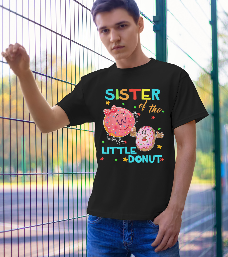 Sister Of The Little Donut Birthday With Colorful Star Accents T-Shirt